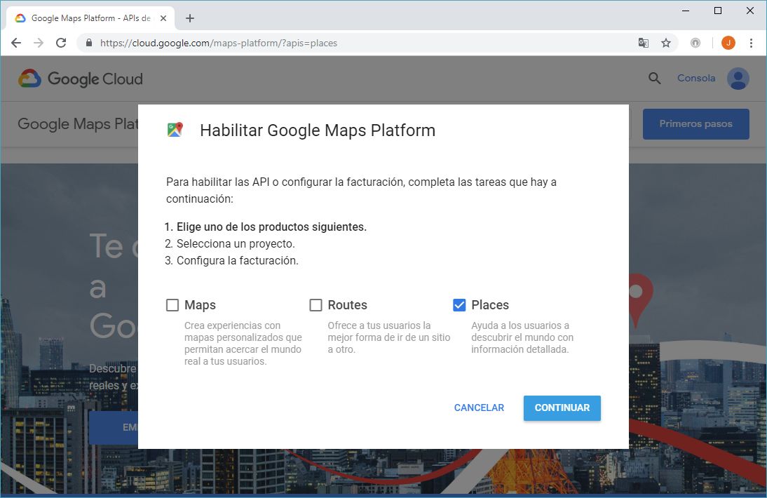 Habilitar Google Maps Platform
